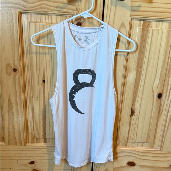 ZYIA | Tops | Zyia White Tank With Black Kettlebell Design | Poshmark
